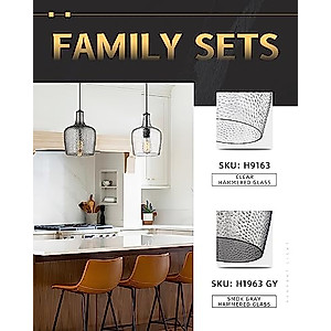 AUTELO Glass Pendant Light 8" Modern Pendant Lighting Hanging Lamps for Kitchen Island with Hammered Glass Shade Hanging Light Fixture H9163