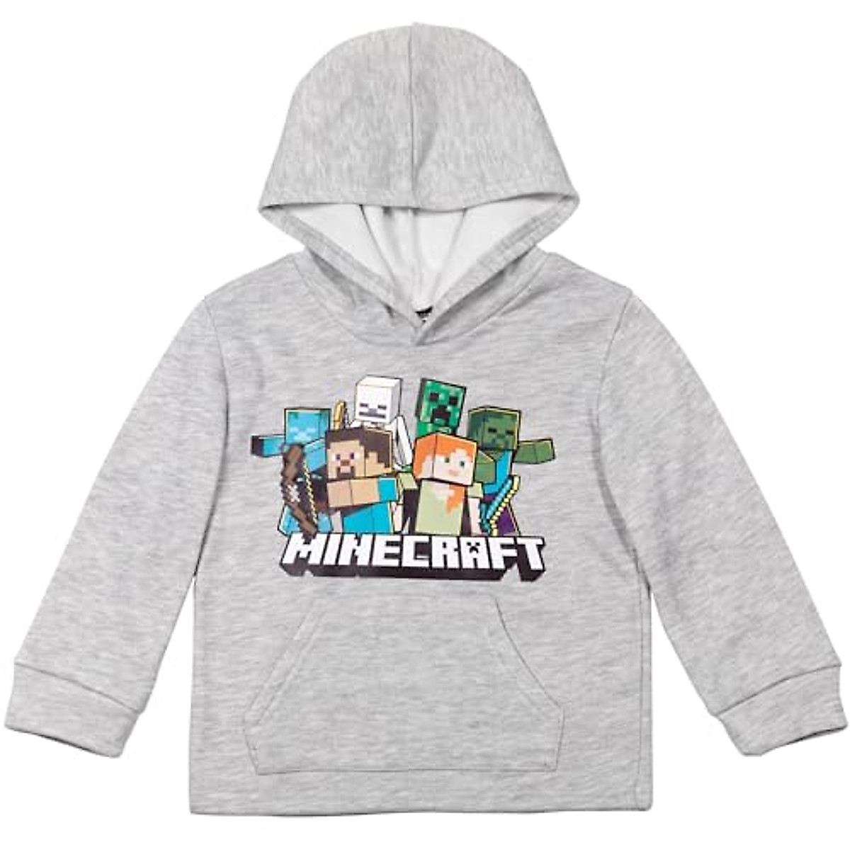 Minecraft Mobs Alex Steve Little Boys Fleece Pullover Hoodie Light Gray 6