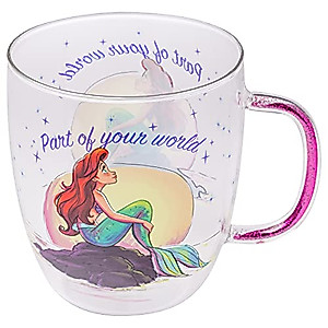 Silver Buffalo Disney Princess Ariel Little Mermaid Part of Your World Glitter Handle Glass Mug, 14 Ounces