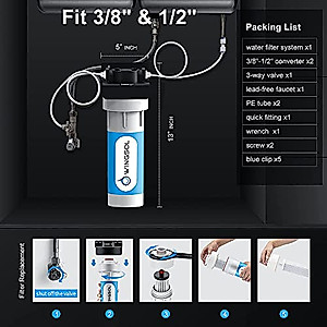 Wingsol Under Sink Water Filter with Faucet, NSF/ANSI 53&42, Reduce 99.99% Lead, Chlorine, Heavy Metals, Alkaline Water & Mineral Water, Anti-Clogged No-Crack No-Leak, Easy Change, Life Indicator