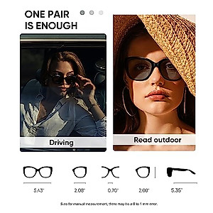 KISDATE OPTICS Glamorous Photochromic Bifocal Reading Glasses Sunglasses women Driving/Reading/Sunbathing Designer Jackie O Frame UV 400 Protection Outdoor Vintage Sun Readers （Leopard +1.5）