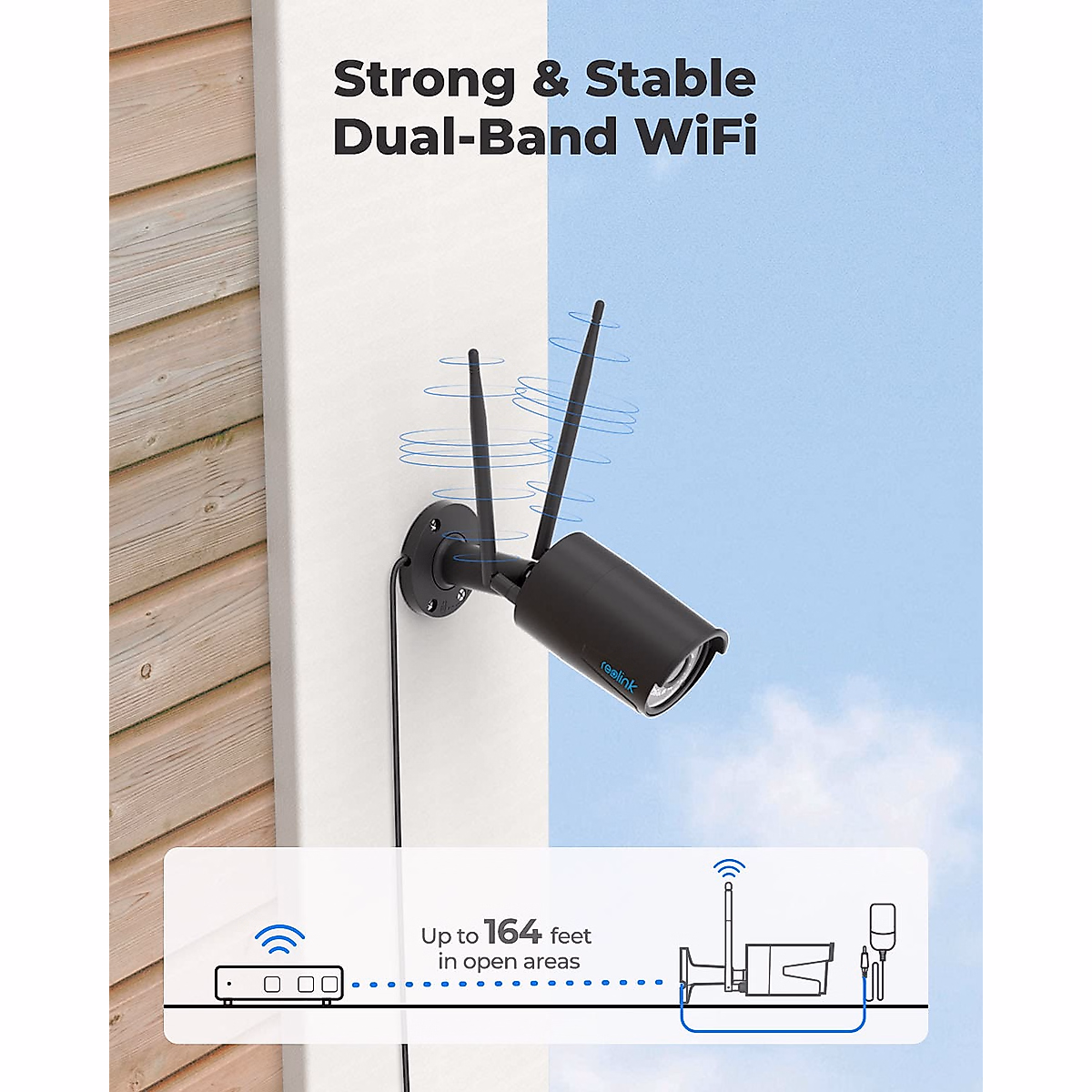 4MP WiFi OutdoorCam Bundle, White and Black, 2.4/5GHz WiFi, 100ft Night Vision, IP66 Waterproof, Smart Person/Vehicle Detection, Works with Google Assistant, RLC-410W