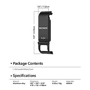 Neewer Removable Battery Cover Type-C Charging Port Adapter Aluminum Alloy Replacement Door Compatible with GoPro Hero 8 Black — ST18