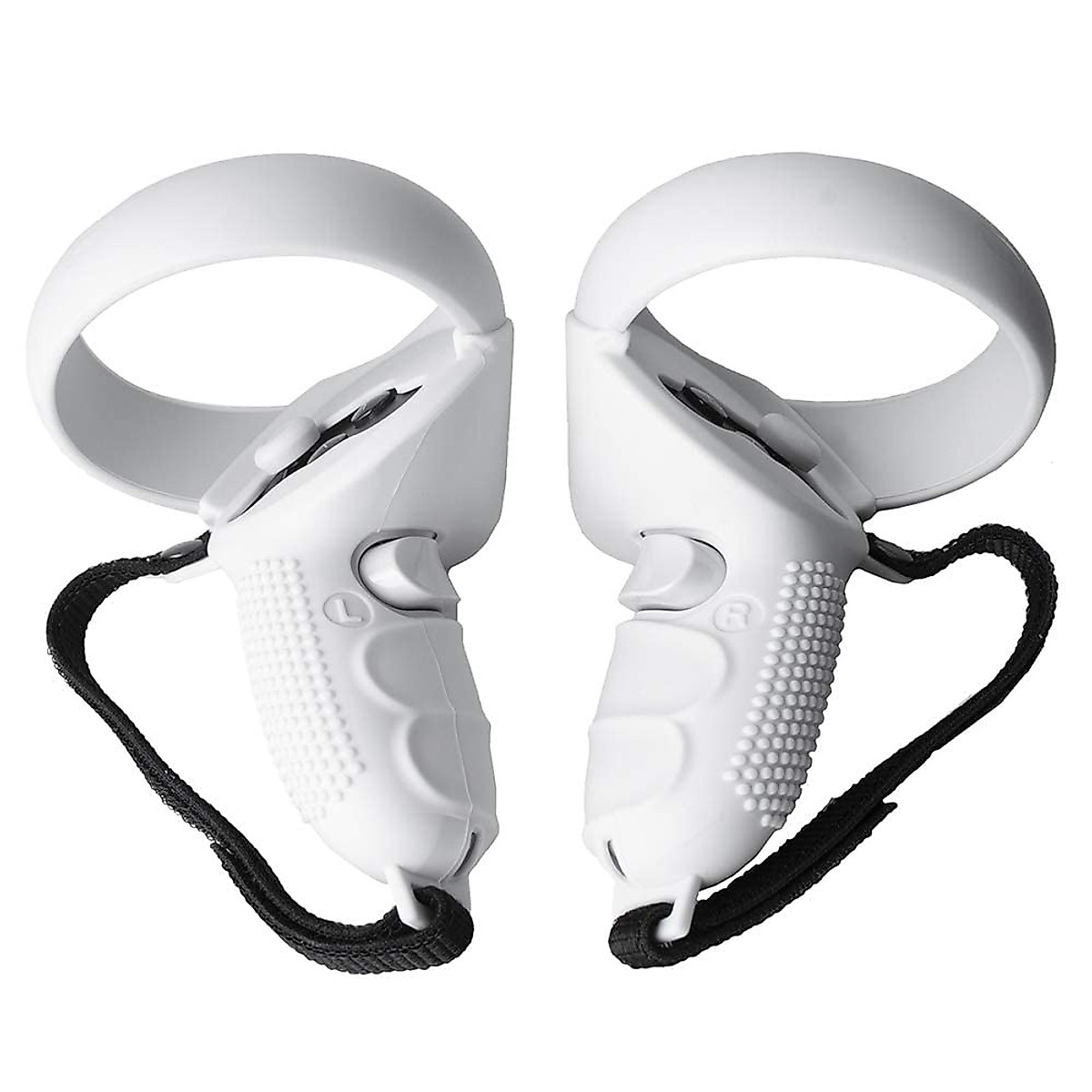 SINWEVR Touch Controller Grip Cover Compatible for Meta/Oculus Quest 2, Anti-Throw Handle Protecting Sleeve Quest 2 Accessories with Adjustable Knuckle Strap (White - Rabbit)