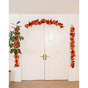 DuHouse 7Pack Fall Maple Leaves Garland 6Ft Hanging Artificial Fall Garland Autumn Leaves Vine for Halloween Thanksgiving Christmas Home Outdoor Decoration