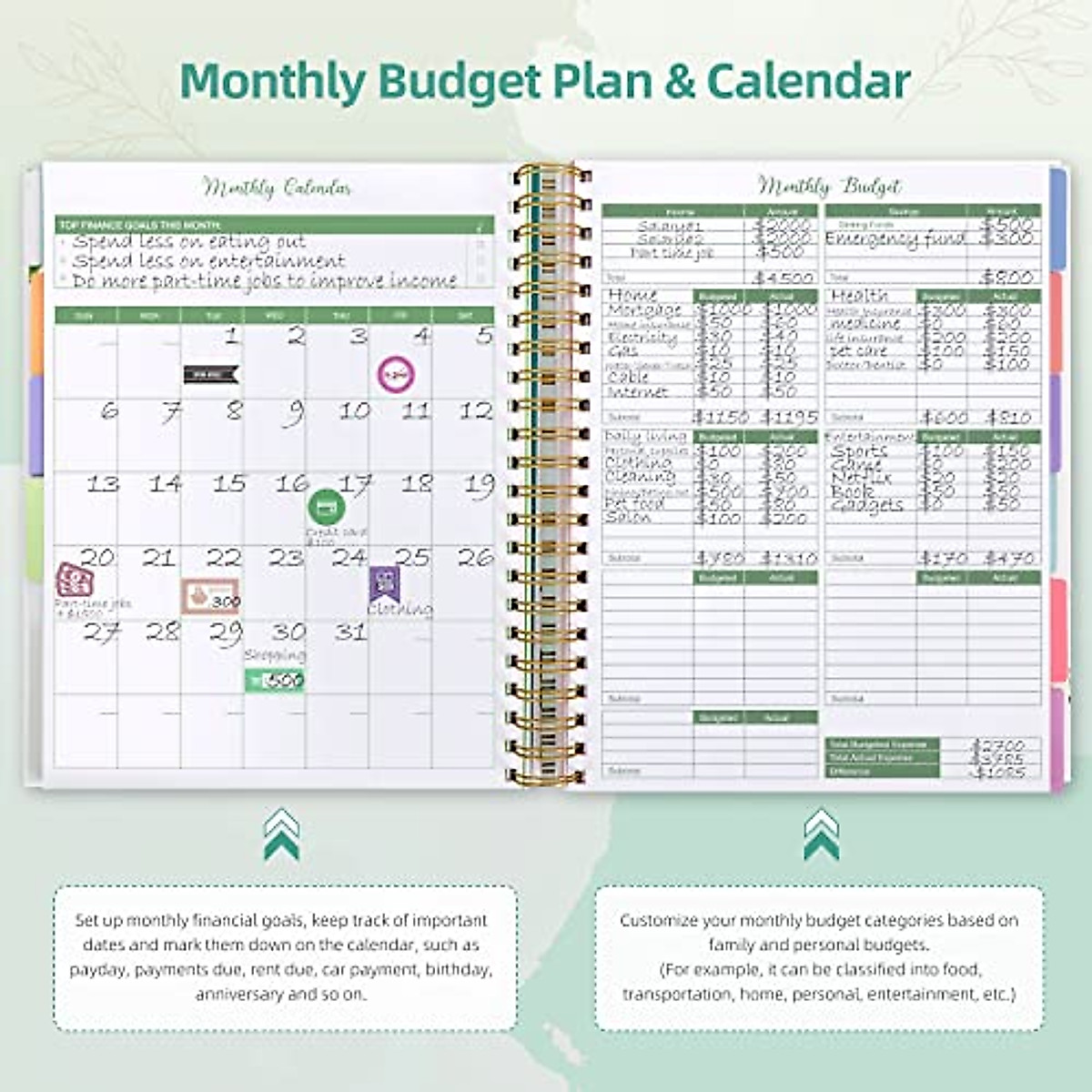SOLIGT 8.5 x 11 inches Large Budget Planner and Monthly Bill Organizer – Premium Hardcover Budget Book with 12 Pockets – Monthly Budget Planner for Savings, Debt, Expense Tracking – Budget Tracker with Stickers