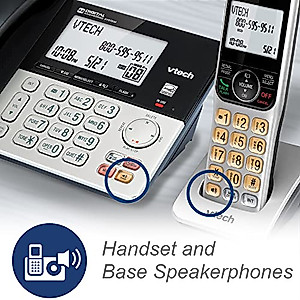 VTECH VG208 DECT 6.0 Corded/Cordless Phone for Home with Answering Machine, Call Blocking, Caller ID, Large Backlit Display, Duplex Speakerphone, Intercom, Line-Power (Silver/Black)