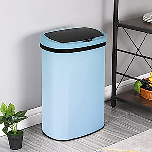 13 Gallon 50 Liter Garbage Can Kitchen Trash Can with Lid Automatic Sensor Touch Free Stainless Steel Waste Bin for Bathroom Bedroom Home Office (Blue)