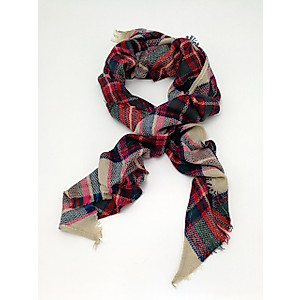 Wander Agio Womens Warm Scarf Triangle Shawls Large Scarves Stripe Plaid Fichu Beige Pink Colour 1