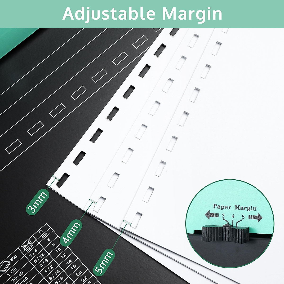 OFFNOVA Binding Machine, 21-Hole 450 Sheets Paper Comb Punch Binder Machine for Letter Size / A4 / A5, Easy to Punch Handle, Adjustable Margin