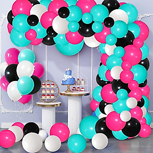 Hot Pink Black Teal Blue White Balloon garland arch, 122PCS Turquoise Blue Balloons Rose Red Balloons for Birthday Wedding Engagement Anniversary Bridal Shower Grown Up Party Decorations