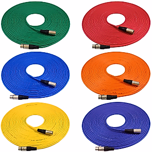 GLS Audio 50ft Mic Cable Cords - XLR Male to XLR Female Colored Cables - 50' Balanced Mike Cord - 6 Pack
