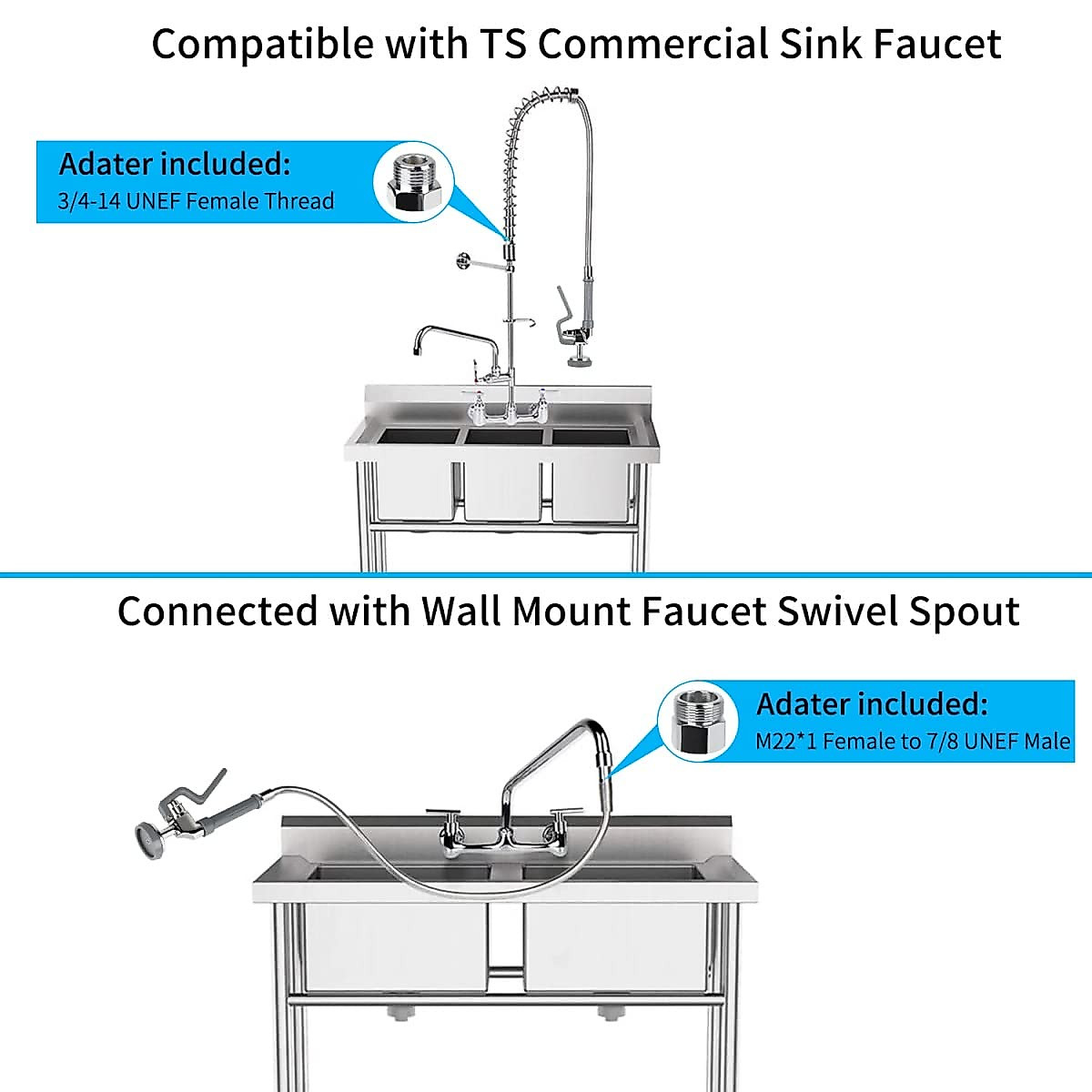 Pre Rinse Spray Valve with 38'' Stainless Hose, Flexible Commercial Sink Hose High Pressure Restaurant Dish Sprayer with Ergonomic Handle Assembly Kit for Commercial Wall Mount Kitchen Faucet