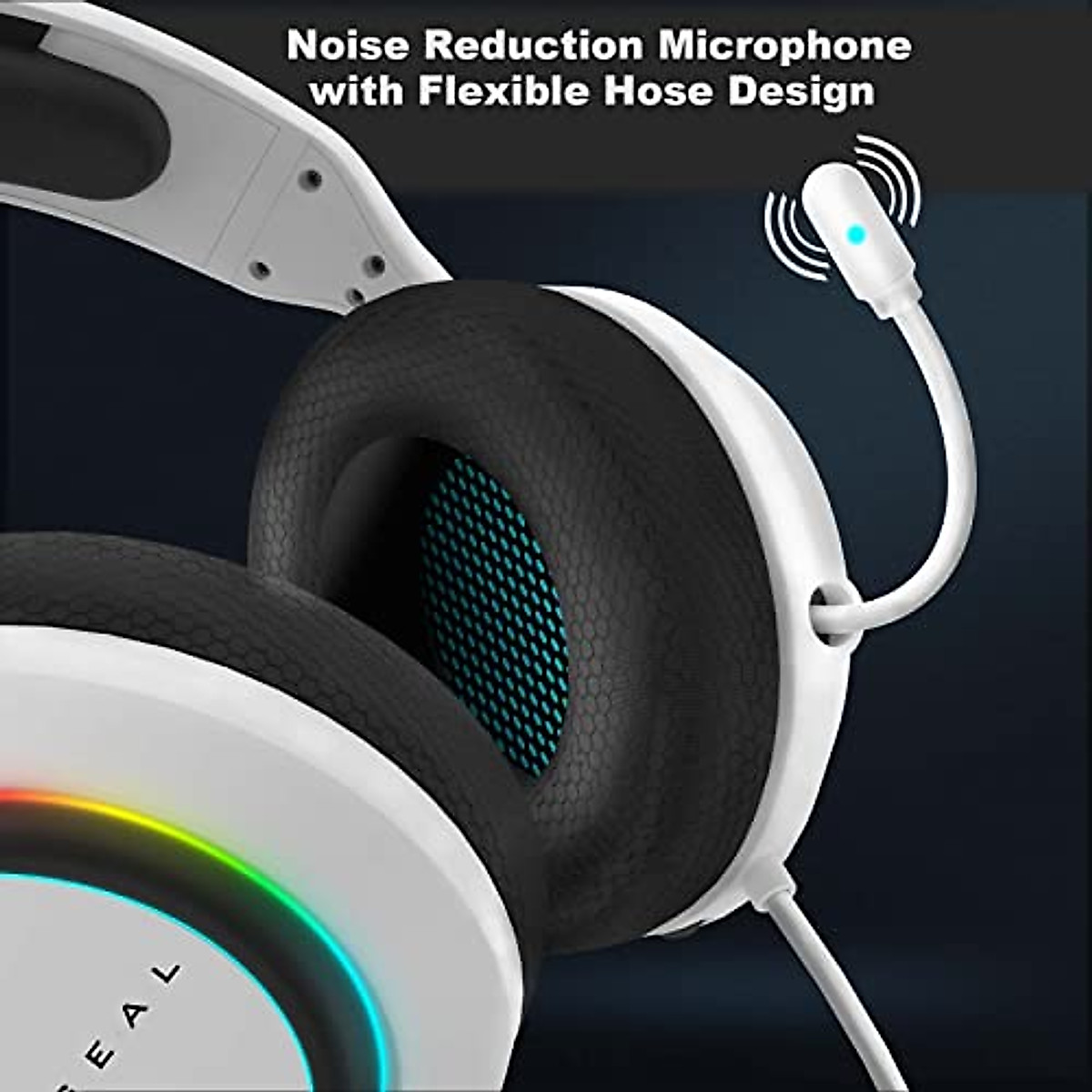 targeal PC Gaming Headset with Microphone for PS5/PS4/Switch/PC/Laptop/Mac - USB Wired 7.1 Surround Sound Gamer Headphone with Noise Canceling Mic - 4 Modes RGB- White Headset