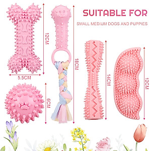 Fuyamp 5 Pack Puppy Chew Toys for Teething Puppies Soft Rubber Cute Pink Dog Toys Teeth Cleaning Teething Toy Soft Rubber Rope Dog Toys Funny Bone Ball Cleaning Teeth Dog for Small Medium Dogs