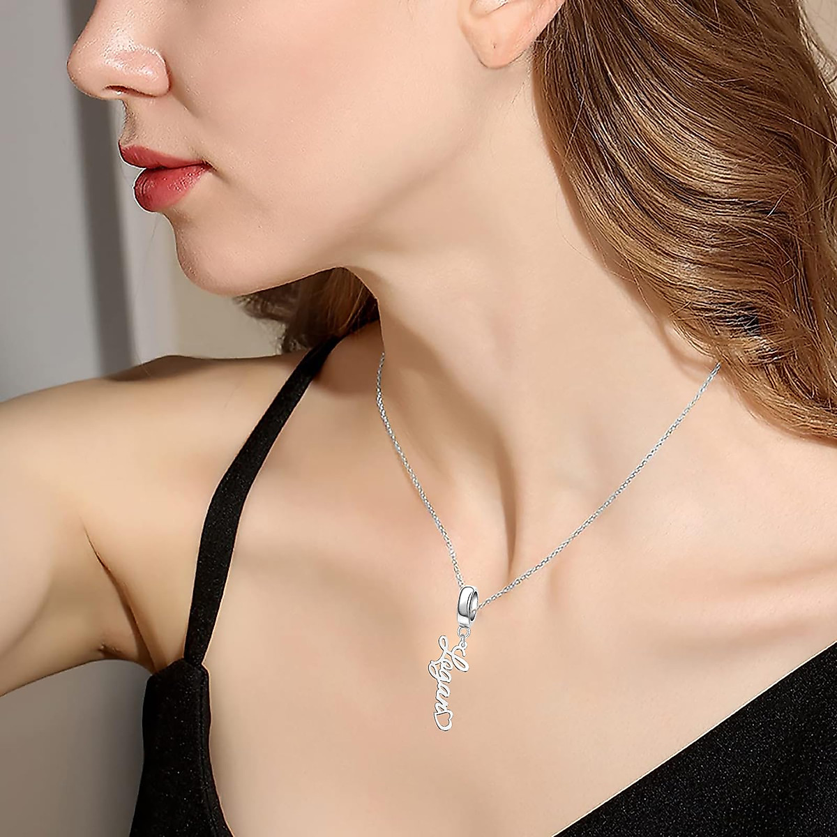 QeenseKc Logan Name Heart Charm Personalized for Pandora European Bracelet Necklace Women Gift