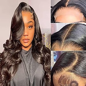 Aaliweya 5x5 HD Lace Closure Wigs Human Hair Body Wave 5x5 Transparent Lace Front Wig for Women 150 density Lace Closure Wig Pre Plucked with Baby Hair Soft and Smooth Natural Black Color 22inch