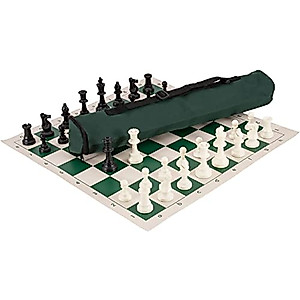 U.S. Chess Quiver Chess Set- Triple Weighted- Green- 21" x 6" Quiver Chess Bag, Regulation Vinyl Chess Board, Traditional Staunton Pattern, 3.75" King, Additional Queens, 2.25" Squares
