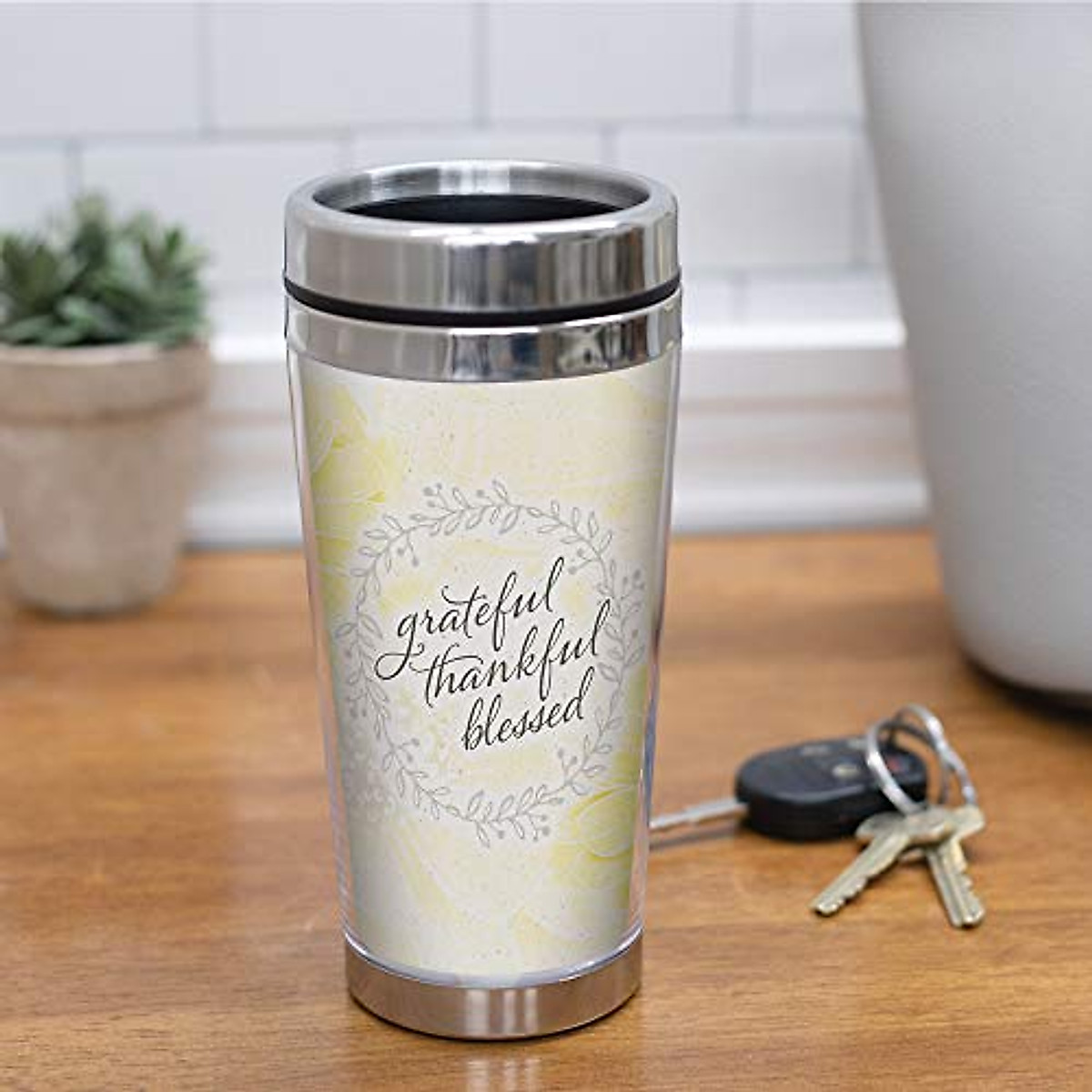 Grateful Thankful Blessed Stainless Steel 16 oz Travel Mug with Lid