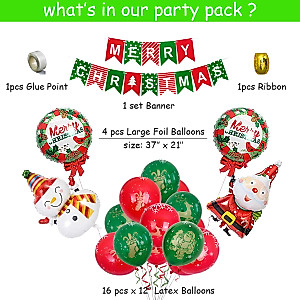 Christmas Party Decorations Supplies, 74 pcs Xmas Decorations Set - Including Paper Fans, Hanging Swirls, Photo Booth Props, Balloons, Confetti and Banner