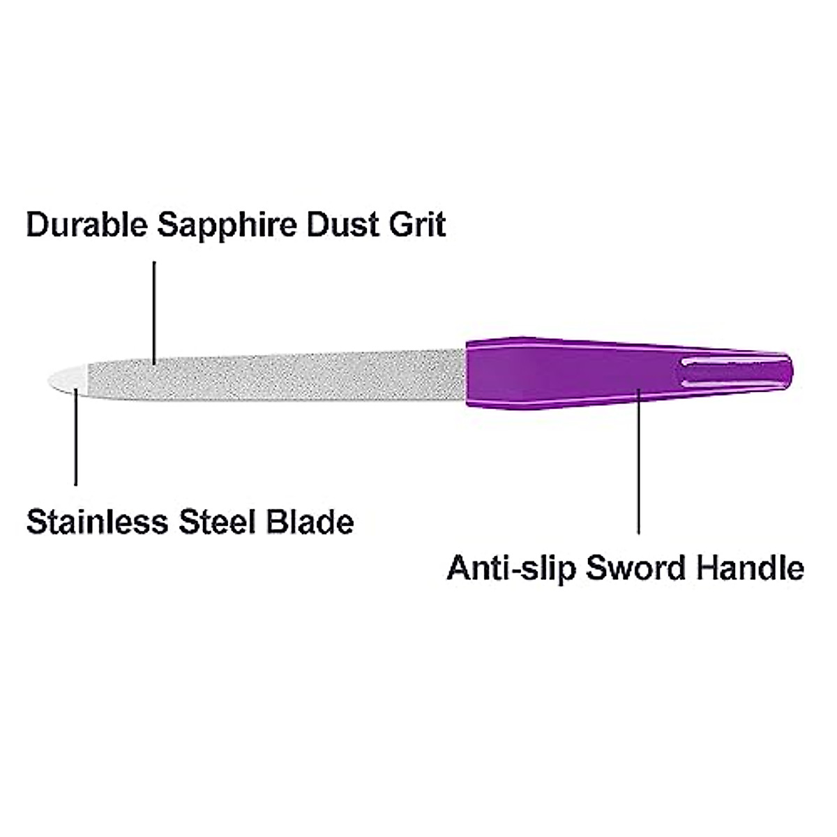 Nail Files for Natural Nails (6 PCs), Metal Nail Files Made of Stainless Steel with Sharp Pointed Tip Non Slip Handle, Double Sided Fingernail Files Sapphire Grit limas de uñas metálicas Color Purple