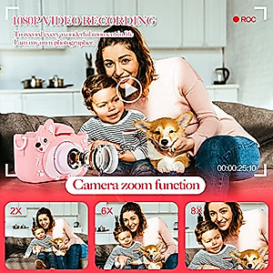 Corgi Kids Camera, Toddler Digital 1080P Upgrade Camera for Christmas Birthday Gifts, Cute 20.0MP Camera for Children with 32G SD Card, Portable Toy for 3 4 5 6 7 8 Years Old Girls Boys (Pink)