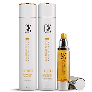 GK Hair Global Keratin Balancing Shampoo and Conditioner 300ml Set & Organic Argan Oil Hair Serum 50ml For Frizz Control Dry Damage Hair Repair