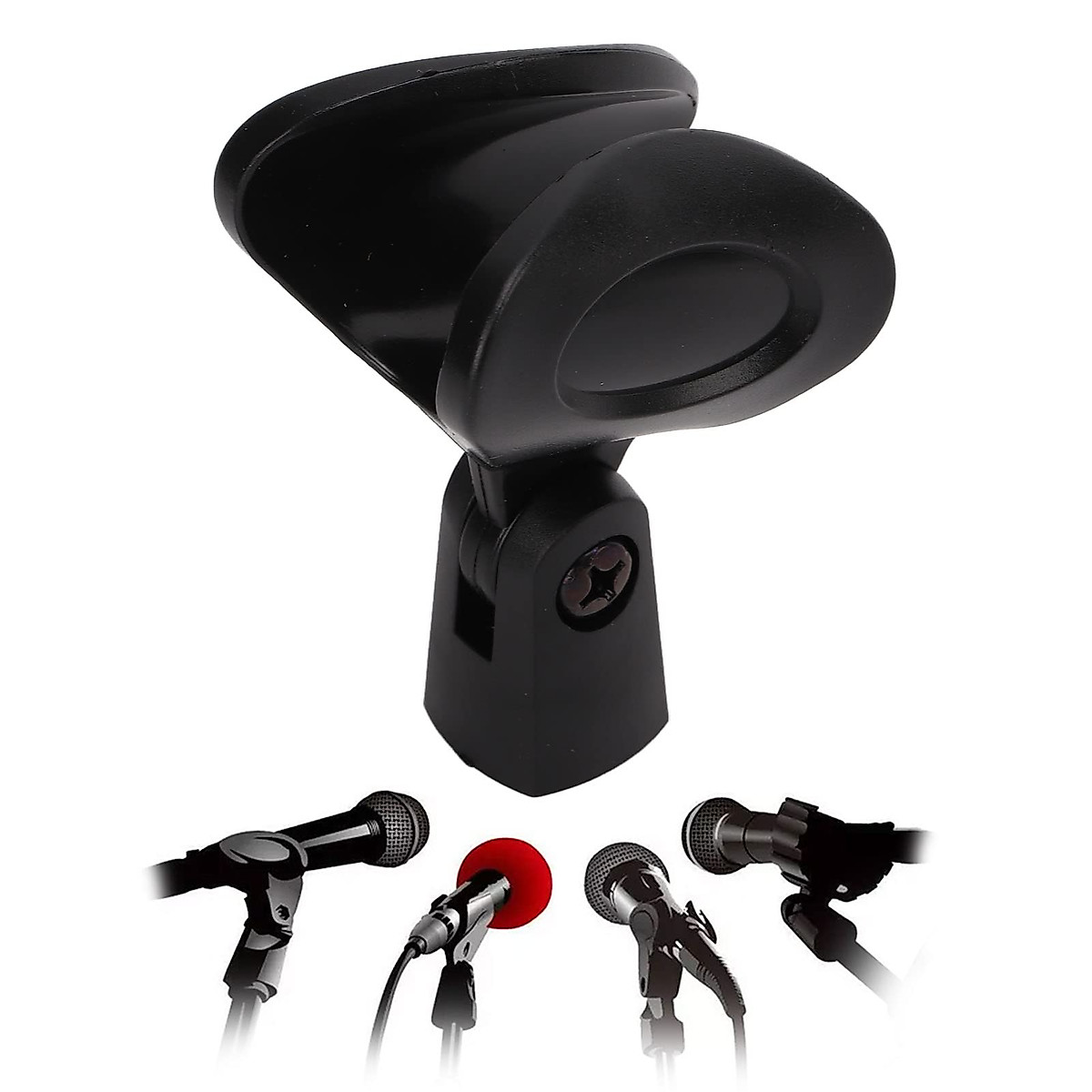 01 02 015 Microphone Clip, Wide Application 180° Rotatable Convenient Strong Toughness Microphone Holder Lightweight with 5/8in to 3/8in Screw for Wired Mic