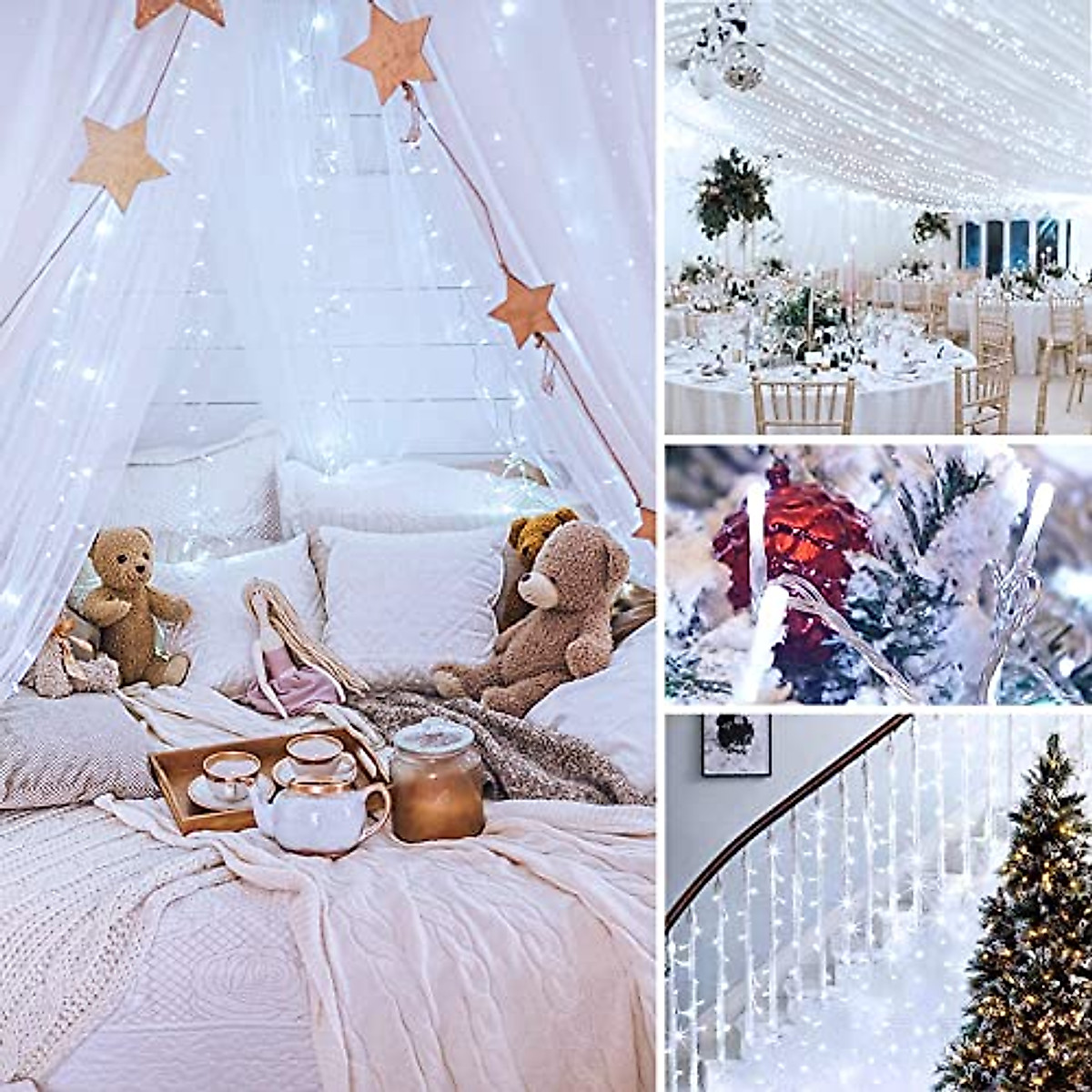 Christmas LED String Light Fairy Twinkle with 8 Flash Changing Modes,200 LED 66ft/20M Waterproof Decorative Lights for Kid's Bedroom, Wedding, Chirstmas Tree, Festival Party, Garden, Patio (White)