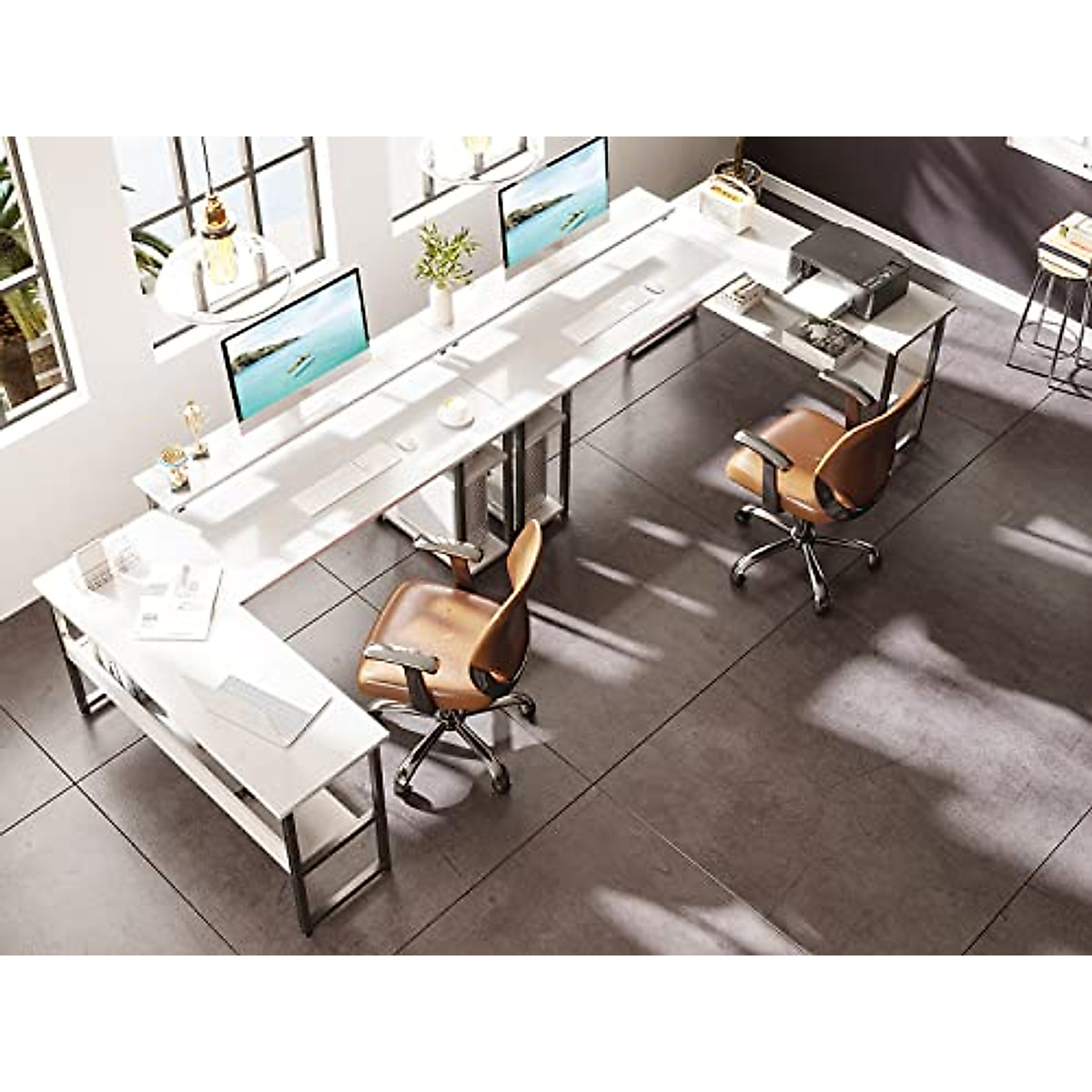 ODK L Shaped Computer Desk, 61" Reversible L Shaped Desk, Corner Computer Desk with Storage Shelves & Monitor Stand, Home Office Desk, Gaming Desk, Corner Desk, Writing Desk, White