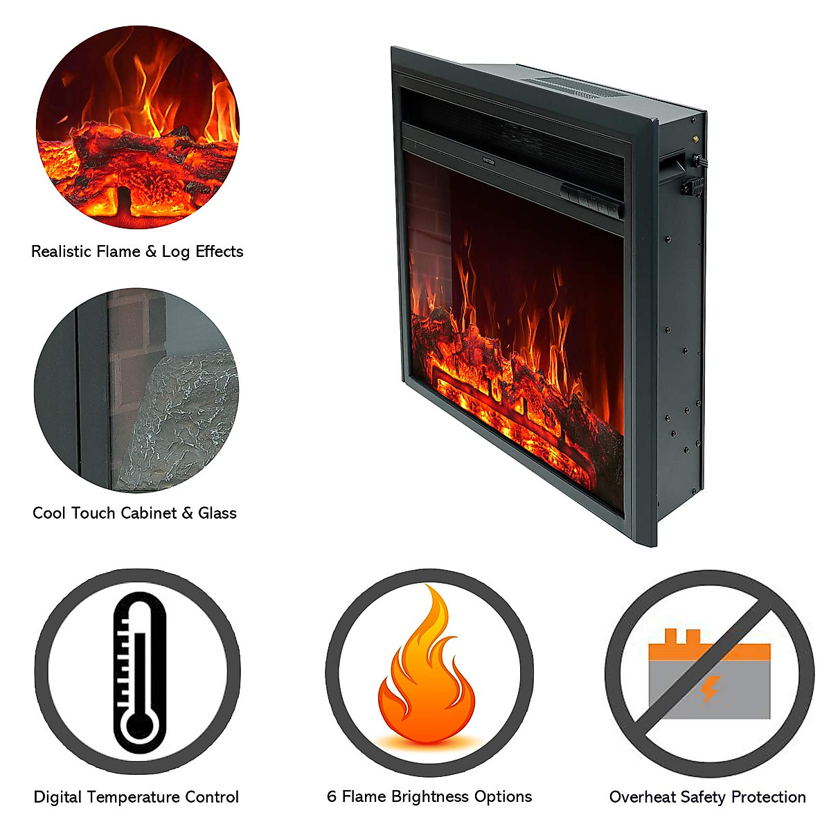 C-Hopetree 32 Inch Wide Electric Fireplace Insert, Portable Freestanding Heater with Remote and Thermostat