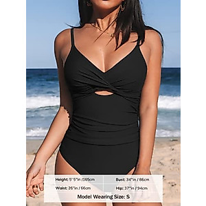 CUPSHE One Piece Swimsuit for Women Bathing Suits Twist Front Cutout Adjustable Straps Ruched Swimwear M, Black