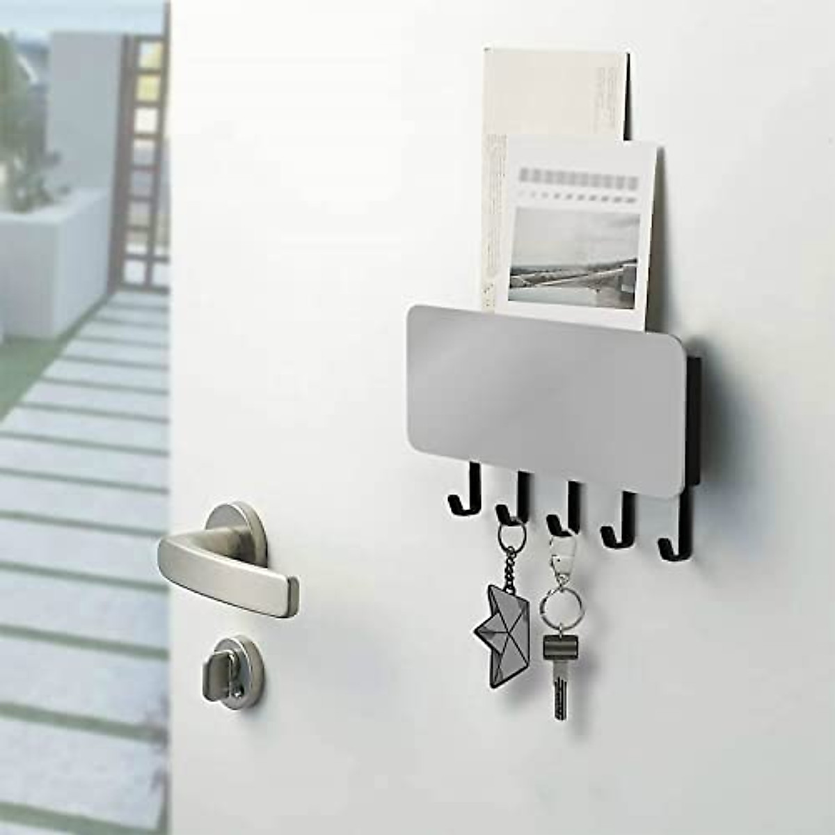 Sinestour Cartoon Cute Panda Key Holder for Wall Key Hanger with 5 Key Hooks Key Rack Organizer Key and Mail Holder for Wall Decorative Entryway Farmhouse Mudroom Kitchen Home Office