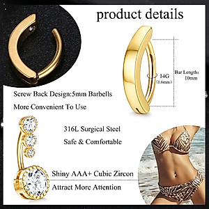 SAILIMUE 6 Pcs Clicker Belly Button Rings for Women 14G Belly Ring Surgical Steel CZ Reverse Navel Ring Dangle Belly Piercing Jewelry Pack