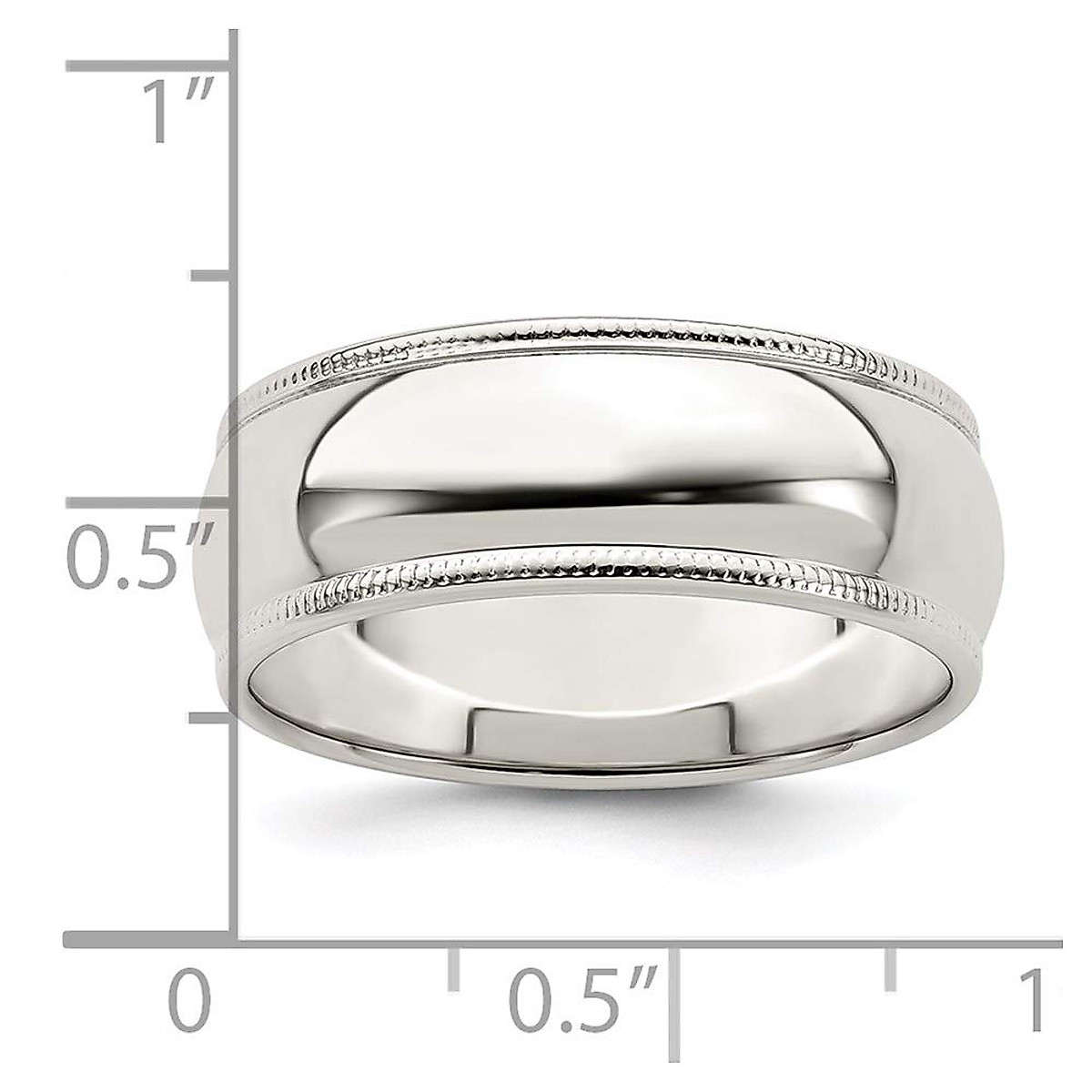 Sterling Silver 7mm Half Round Milgrain Size 8.5 Band QQWM070-8.5