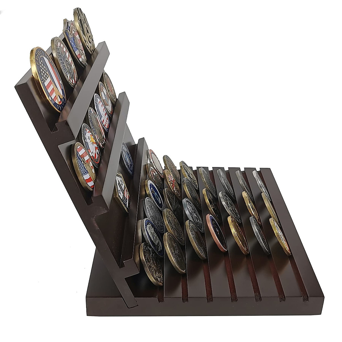 Strugglejewelry Challenge Coin Display Stand Military Coin Holder Wooden Rack Holds 60-65 Coins