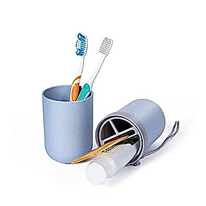 1Pcs Travel Toothbrush Cup Multifunction Wheat Stalk Wash Gargle Cup Portable Business Trips Handy Travel Toothpaste Case Holder Container Storage Box Organizer for Travel and Outdoors (Blue)