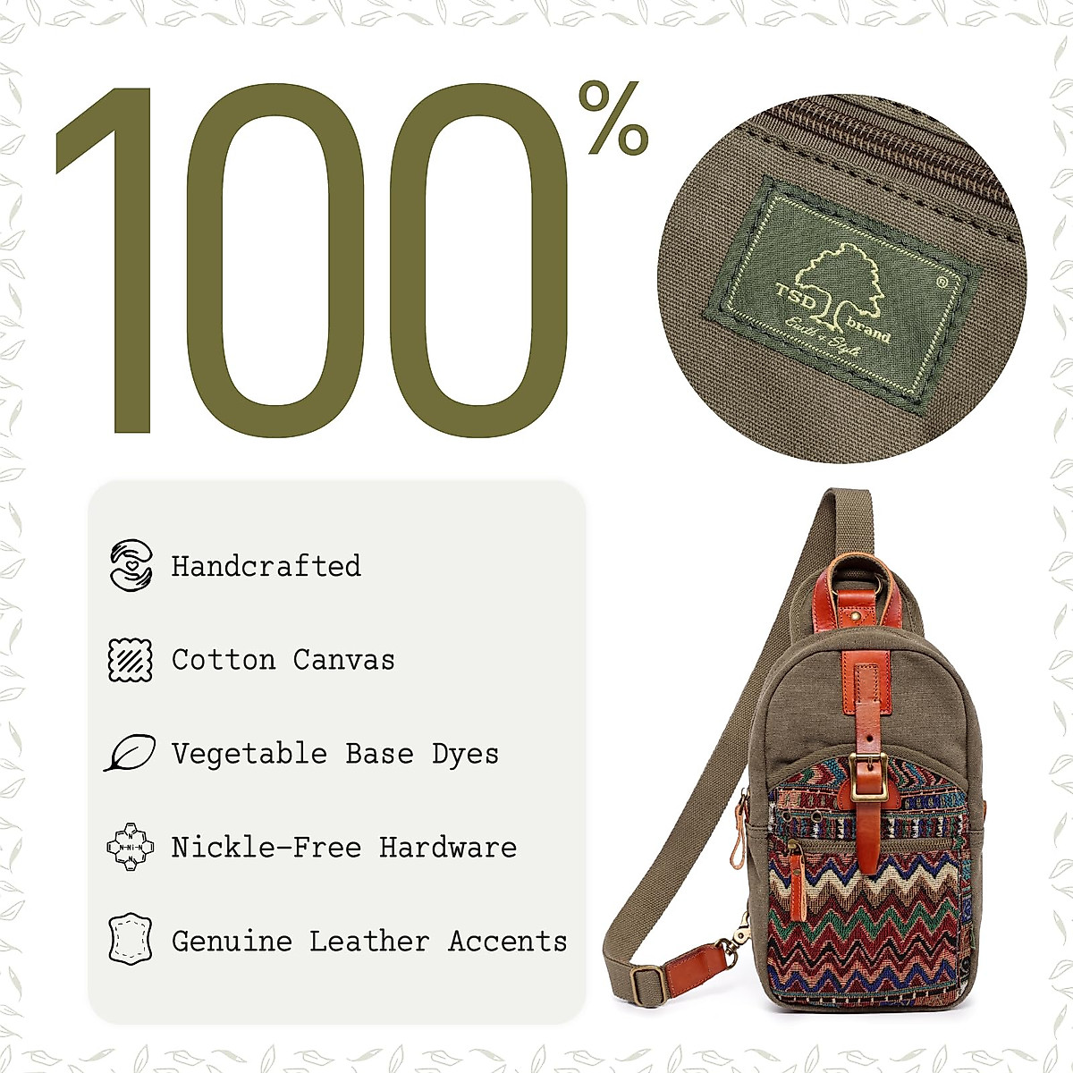 TSD Brand Four Season Canvas Sling Bag (Olive)