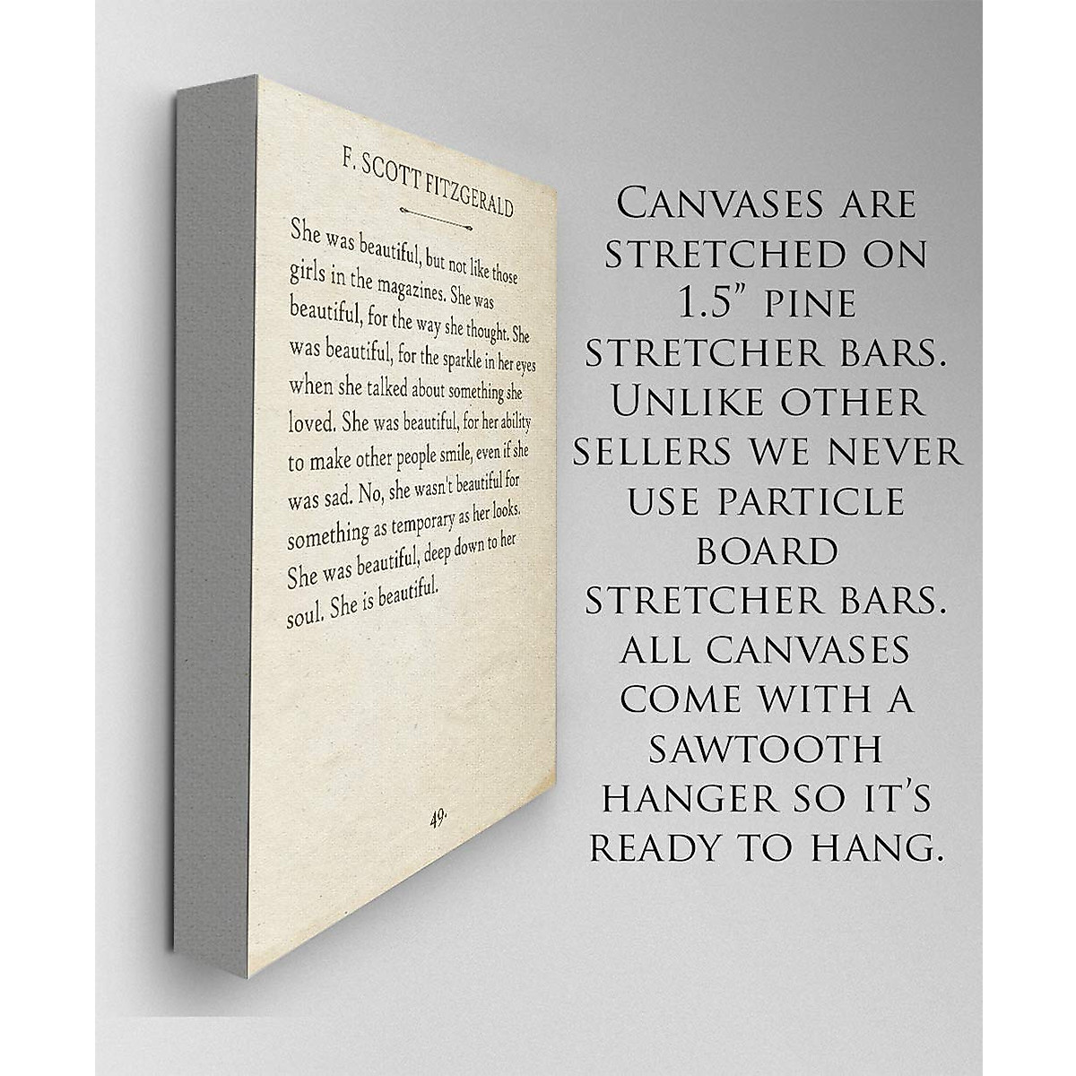 F. Scott Fitzgerald - She was Beautiful - Inspirational Home and Room Decorations, Woman Love Quotes Decor, Gift for Wedding and Book Lovers, Choose Unframed Classic Book Page Poster or Canvas
