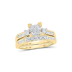 Diamond2Deal 10kt Yellow Gold Princess Diamond Bridal Wedding Engagement Ring Band Set 1/2 Cttw
