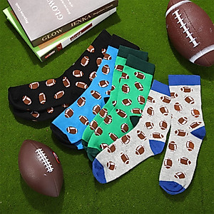 Zhanmai 4 Pairs Funny Basketball Volleyball Football Softball Soccer Socks Novelty Sports Casual Crew Socks Funky Gifts for Men Women (Football Style)