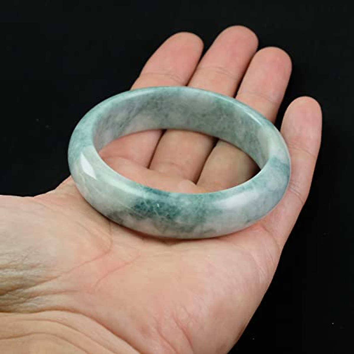59mm Certified Bluish Green Burma Jadeite Jade Bangle Bracelet