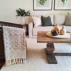 Warm Toast Designs Boho Throw Blanket, Throw Blanket for Couch, Lightweight Throw Blanket, 100% Cotton Couch Throw Blanket, Beige Colored Throw Blanket Boho Style, Beige Throw Blankets (Beige Cecil)