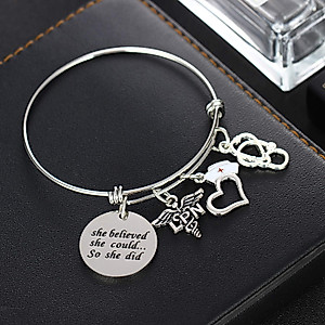 YEEQIN She Believed She Could Nurse Charm Bracelet Nurse Expandable Bangle RN LPN Graduation Gift for Nurse Jewelry (LPN)