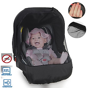 Carseat Cover for Boys Girls, Baby Carseat Canopy with Zipper, Infant Stroller Cover,Black