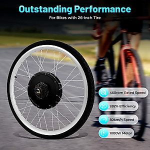 PIAOCAIYIN 26" Electric Bike Conversion Kit, 48V 1000W Rear Wheel E-Bike Conversion Kit, Convert Bike to Electric Kit, Bicycle Conversion Kit with LCD Display, Aluminum Alloy Frame