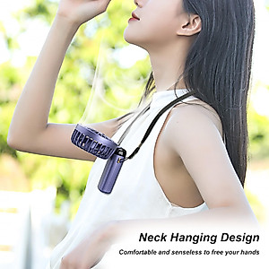 Portable Handheld Fan, Type-C Rechargeable, 4000mAh Battery Operated Fan with LED Display, 90° Foldable , 5 Speed Wind,Handheld/Neck/Desk 3 in 1 Personal Small Fan, Makeup Fan for Women (Purple)