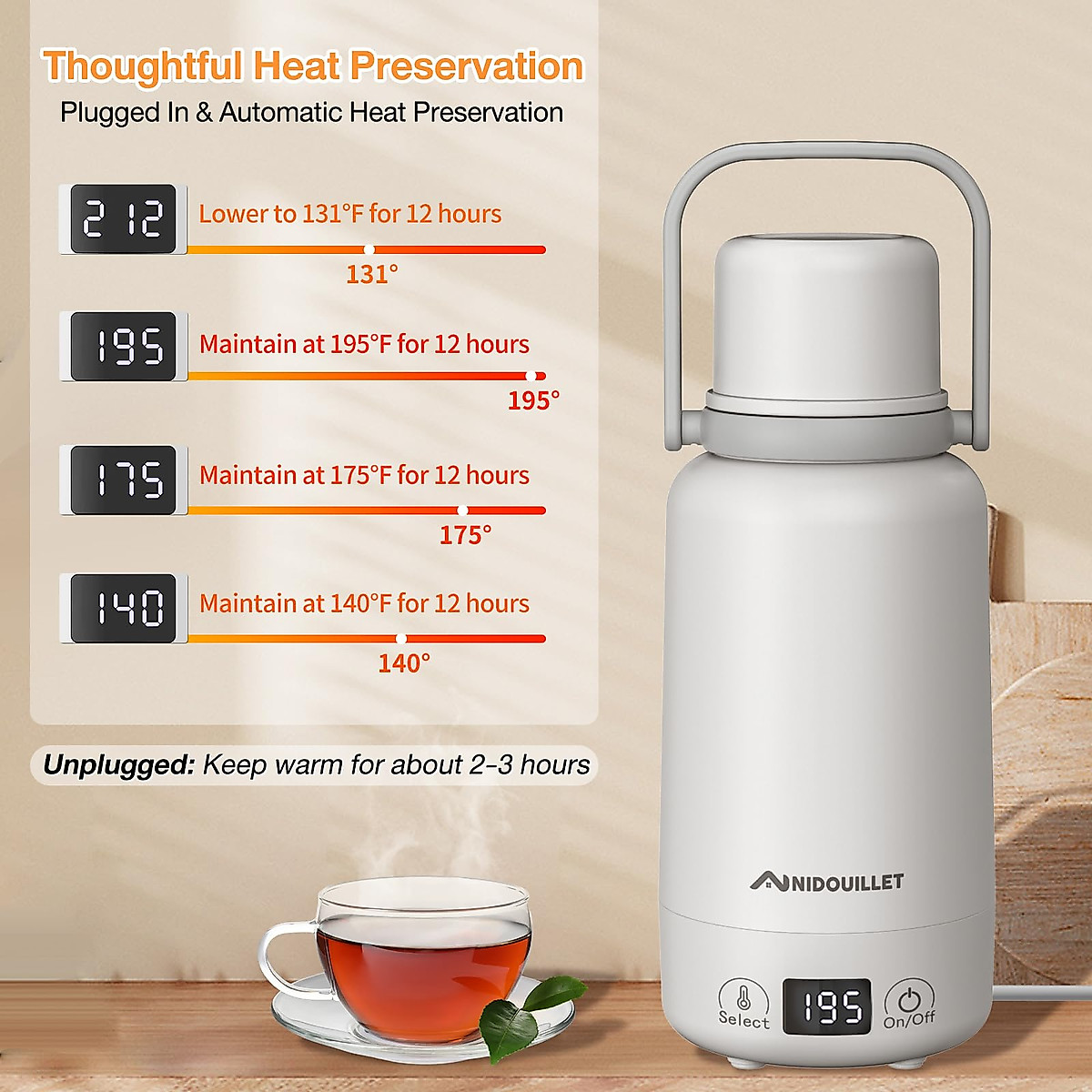 Travel Electric Kettle Portable Large Capacity 1L Tea Coffee Kettle Water Boiler, Water Heater with 4 Temperature Control,304 Stainless Steel with Auto Shut-Off, Christmas Gift for Family Friend
