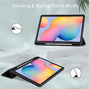 KuRoKo Galaxy Tab S6 lite 10.4 2022/2020/2024 Sleep Case with Pen Holder Ultra Slim Lightweight Shockproof Cover with Clear Transparent Back Shell for Galaxy Tab S6 lite 10.4-Black