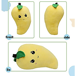 BABOLI Cuddly Mango Plush Toy Pillow Adorable Soft Fruit Stuffed Animal with Smile Face and Cute Expression Pretty Sweet Gifts for Kids Boys and Girls Present for Birthday or Party 17.7 Inches